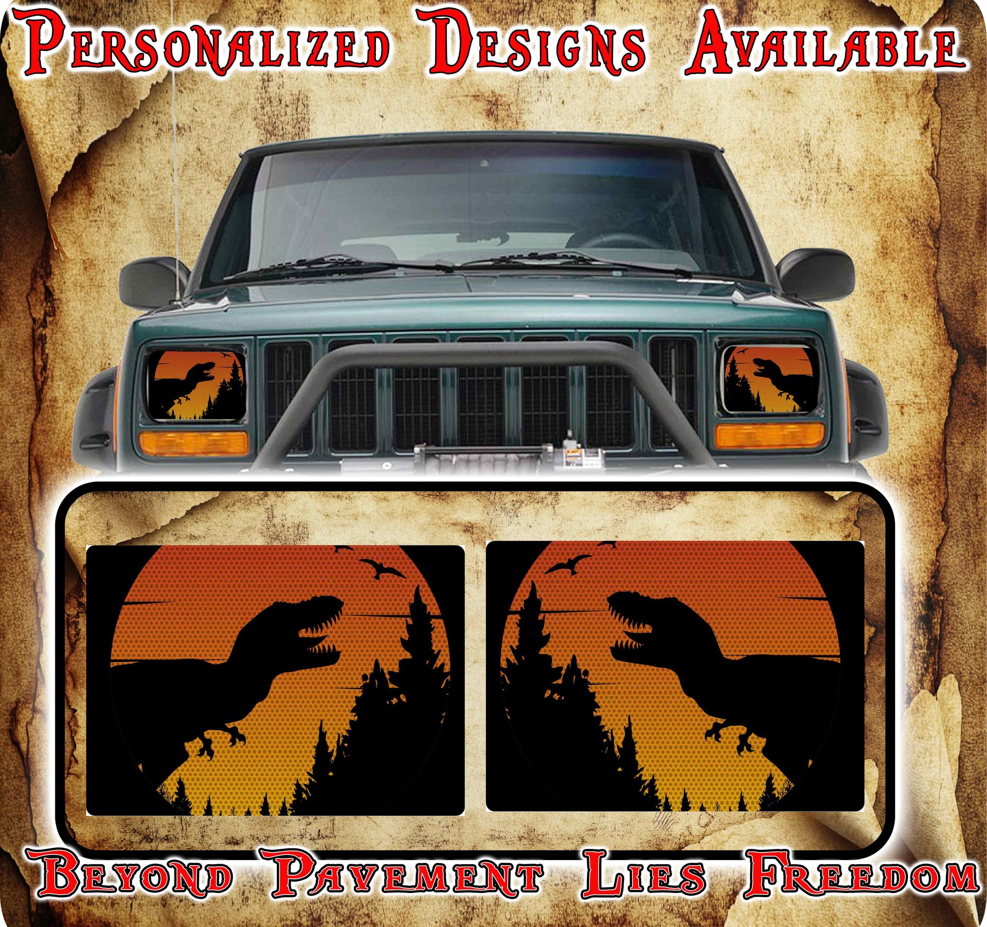 dino Eye decals for YJ or 5x7 headlights – L & M custom graphics LLC