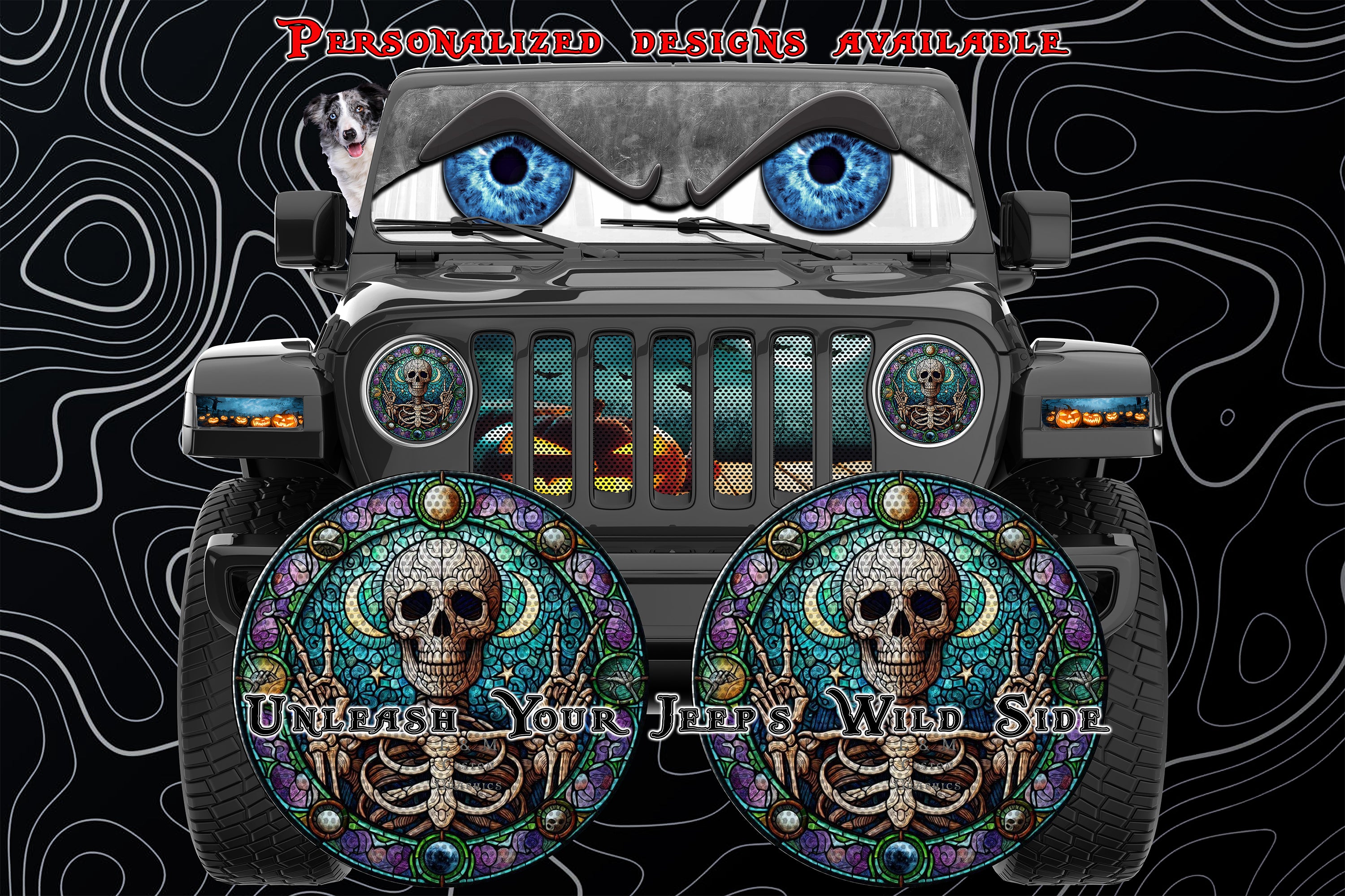 Skeleton jeep wave-stained glass round headlight decals – L & M custom ...