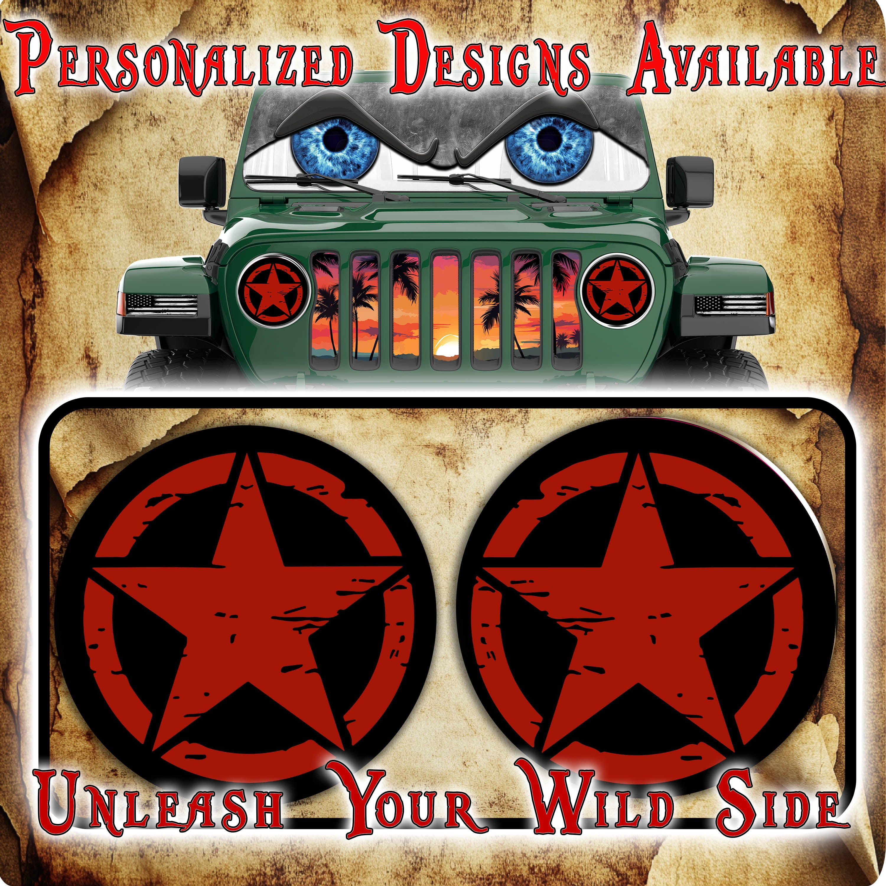 Oscar Mike star headlight decals 92 – L & M custom graphics LLC
